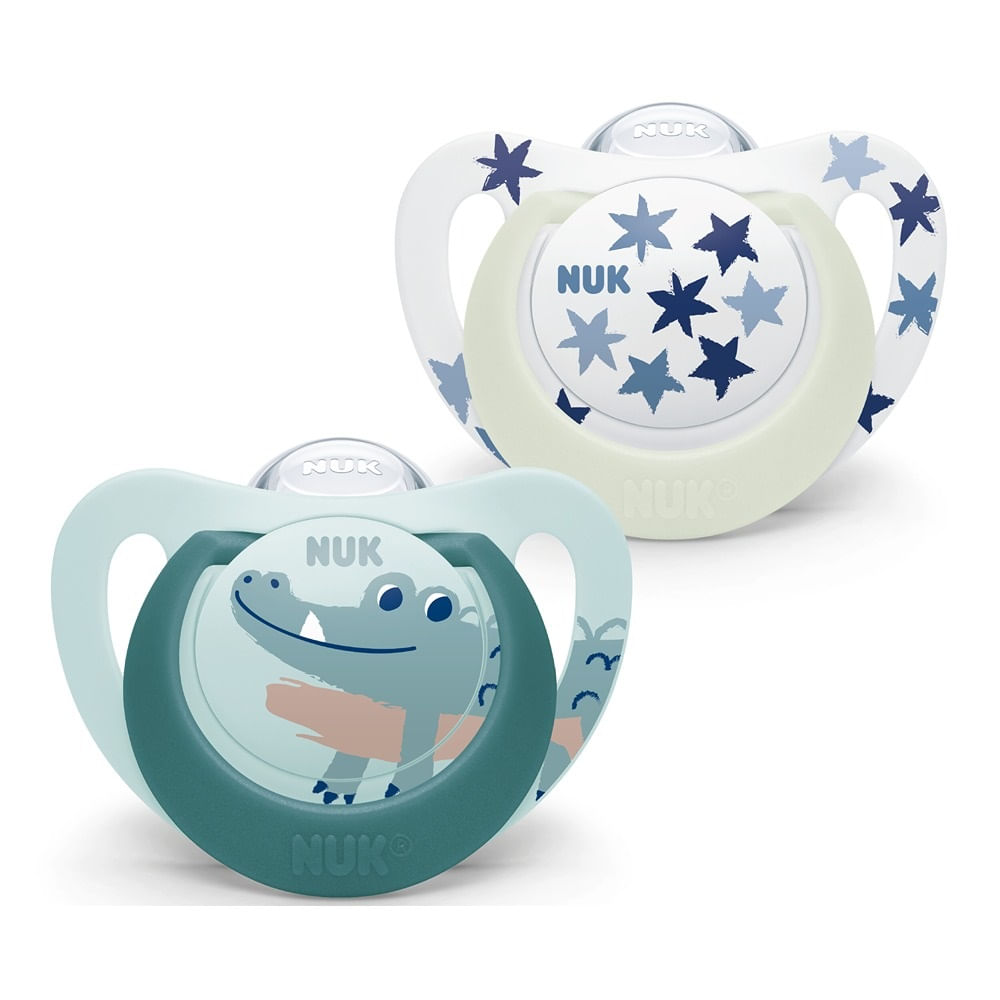 Chupete Nuk Star Day & Night Cocodrilo Celeste T2 6-18m x 2 un - Farmacity